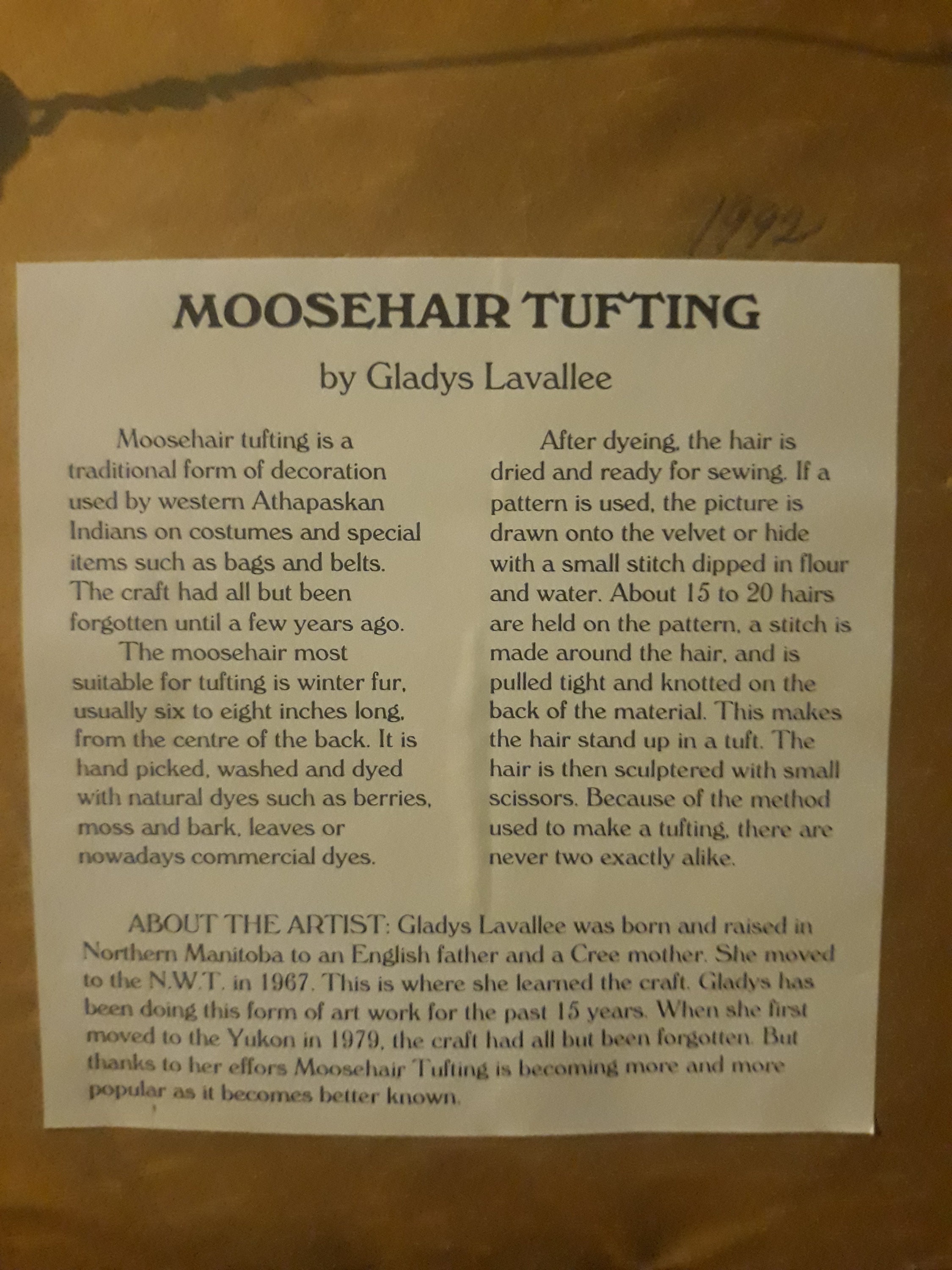 Caribou / Moose Hair Tufting by Canadian Native Gladys Lavallee Trugard ...