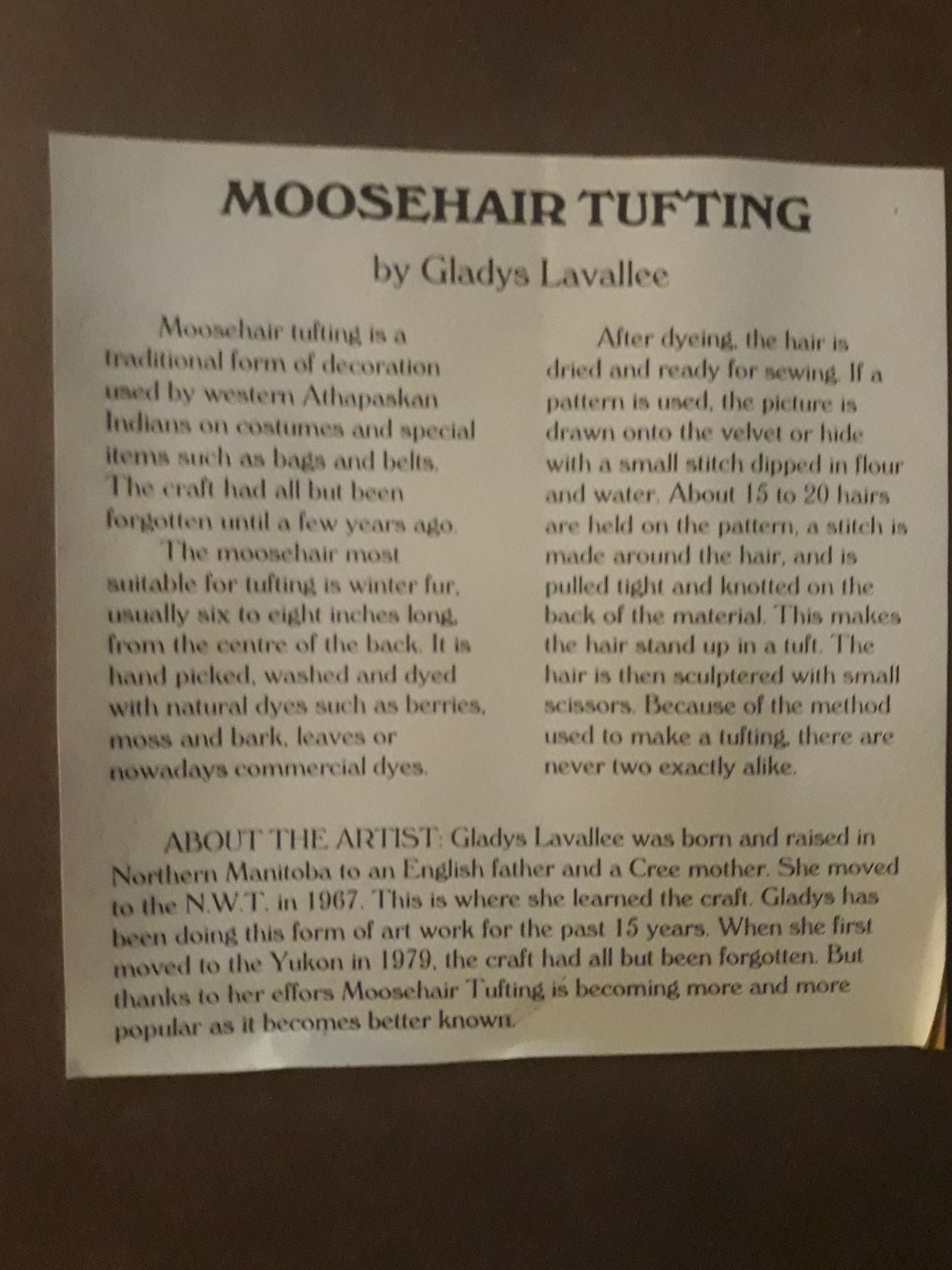 Caribou / Moosehair Tufting by Canadian Native Gladys Lavallee. Trugard ...