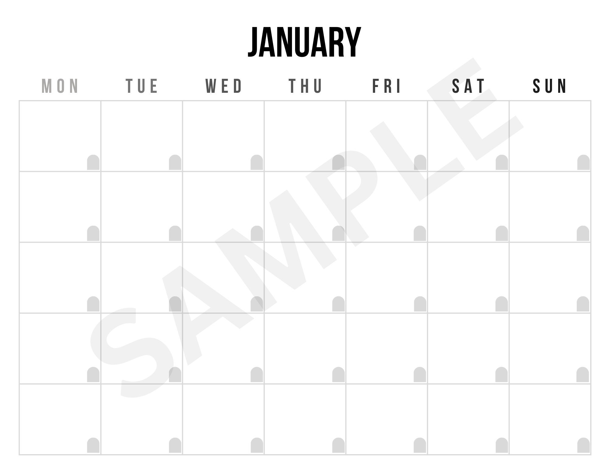 Monochromatic Monthly Calendar Undated Minimalist Simple Black White ...