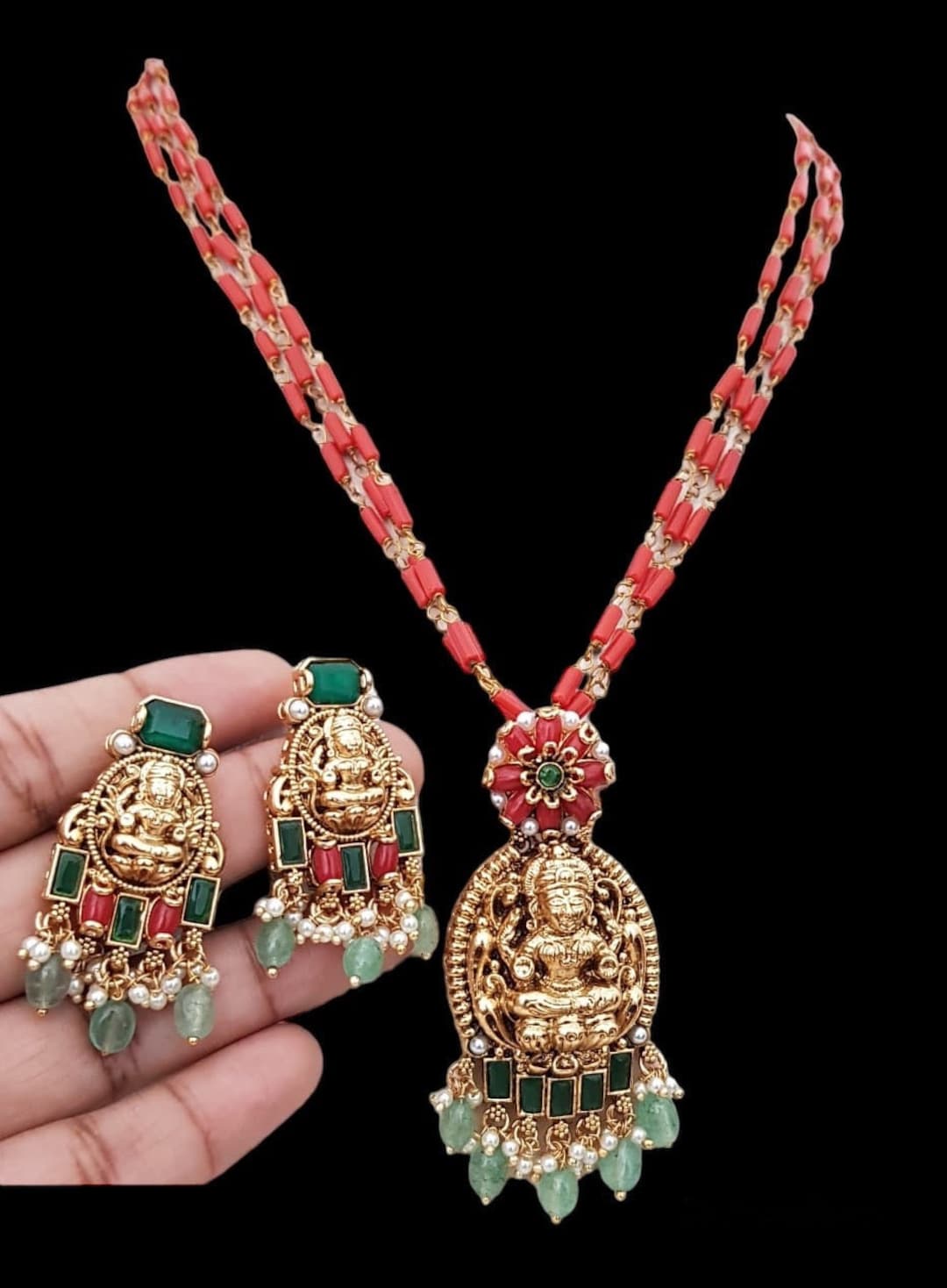 Coral Temple Necklace Indian Jewelry in USA - Etsy