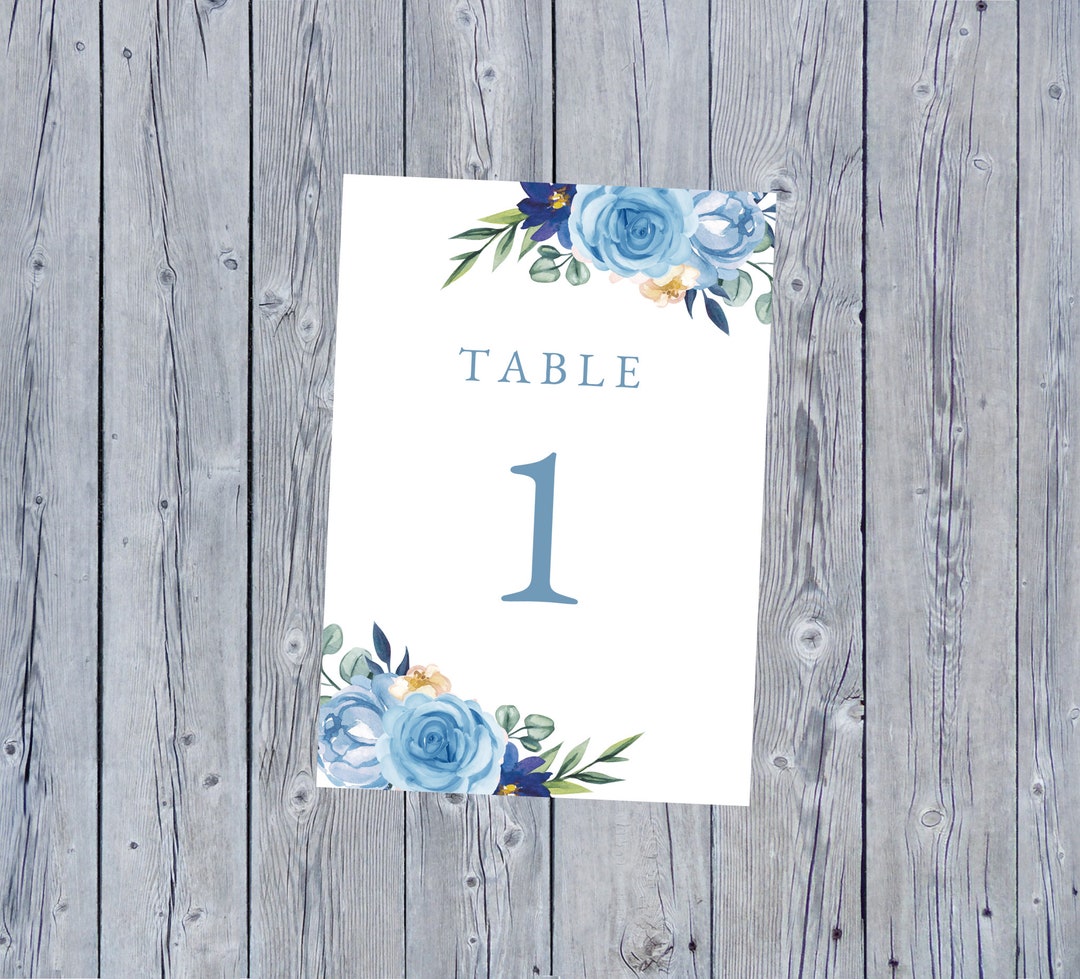 Blue Floral Table Number Cards - Etsy