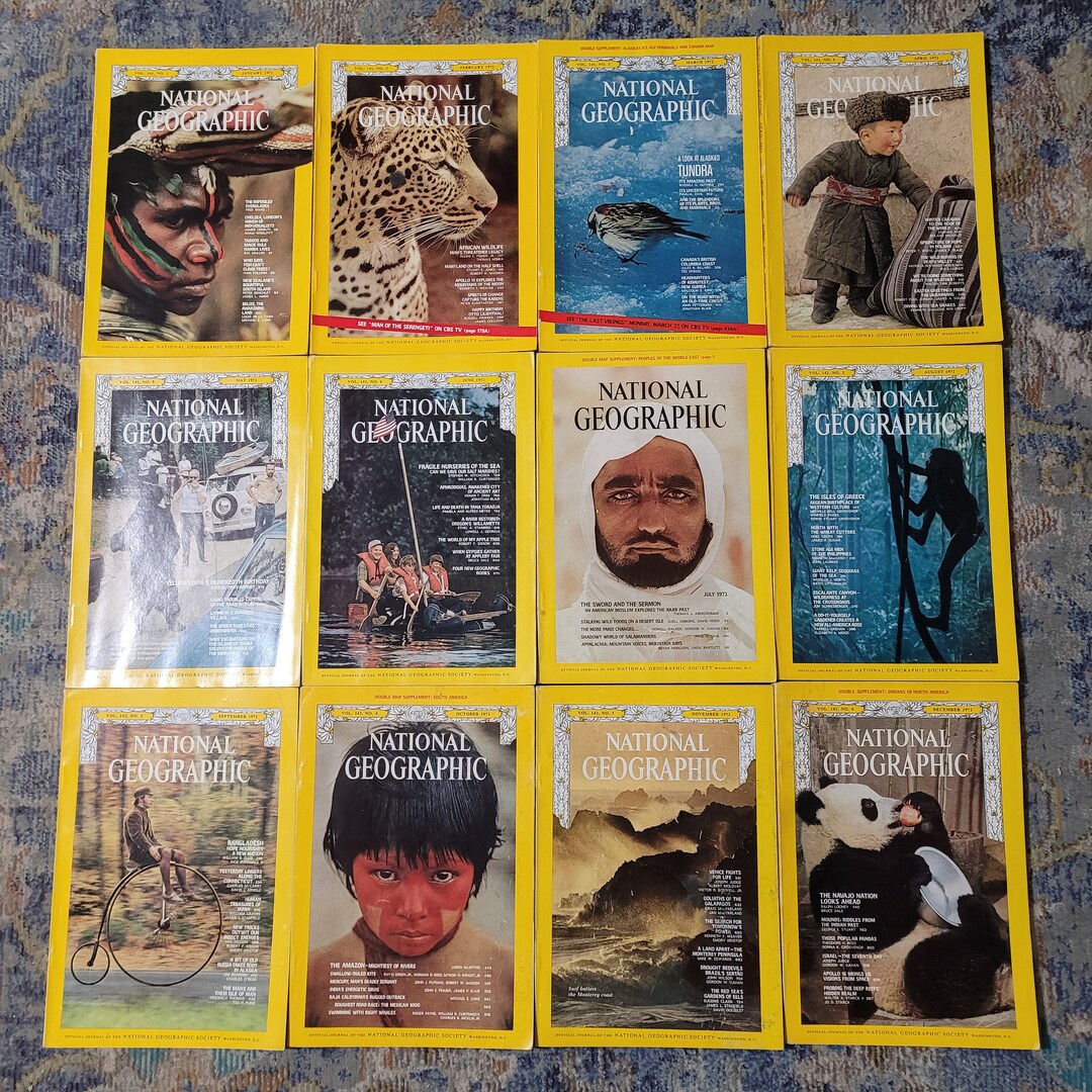 1972 National Geographic Magazine Collection, Lot of 12, Full Year | Vintage Nat Geo Magazines ...