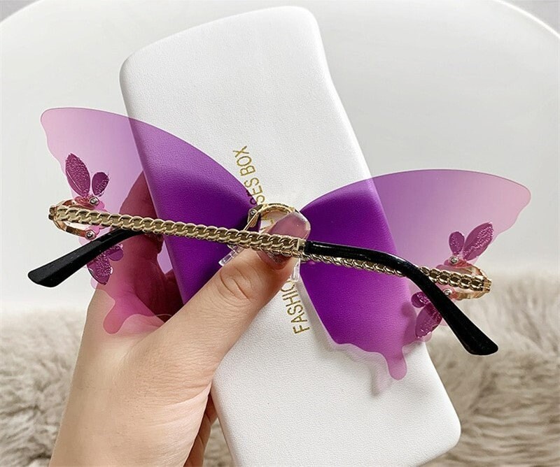 Crystal Butterfly Frameless Eyewear, Vintage Rimless Shades With Pearl ...