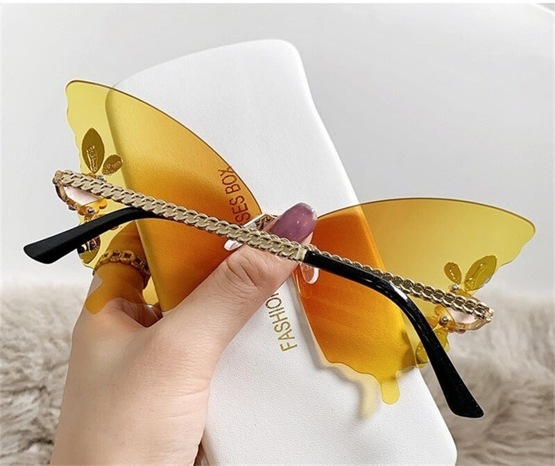 Crystal Butterfly Frameless Eyewear, Vintage Rimless Shades With Pearl ...