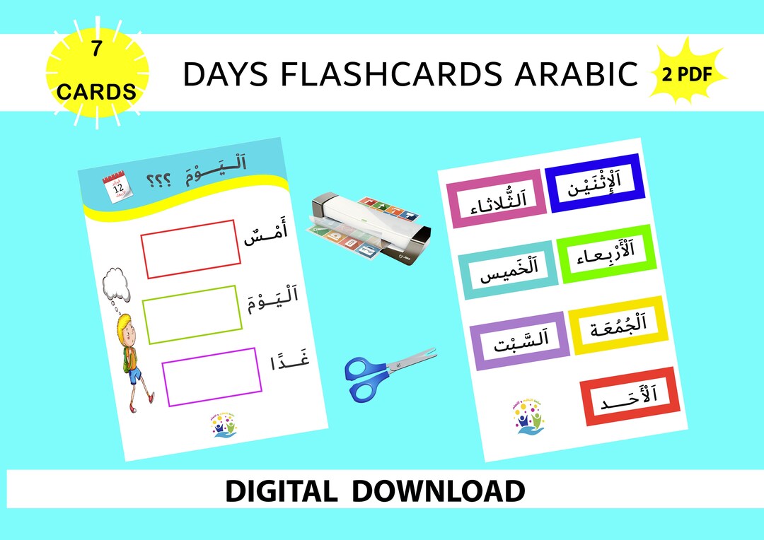Arabic Days Flashcards Arabic Days of the Week Flash Cards, Calendar - Etsy