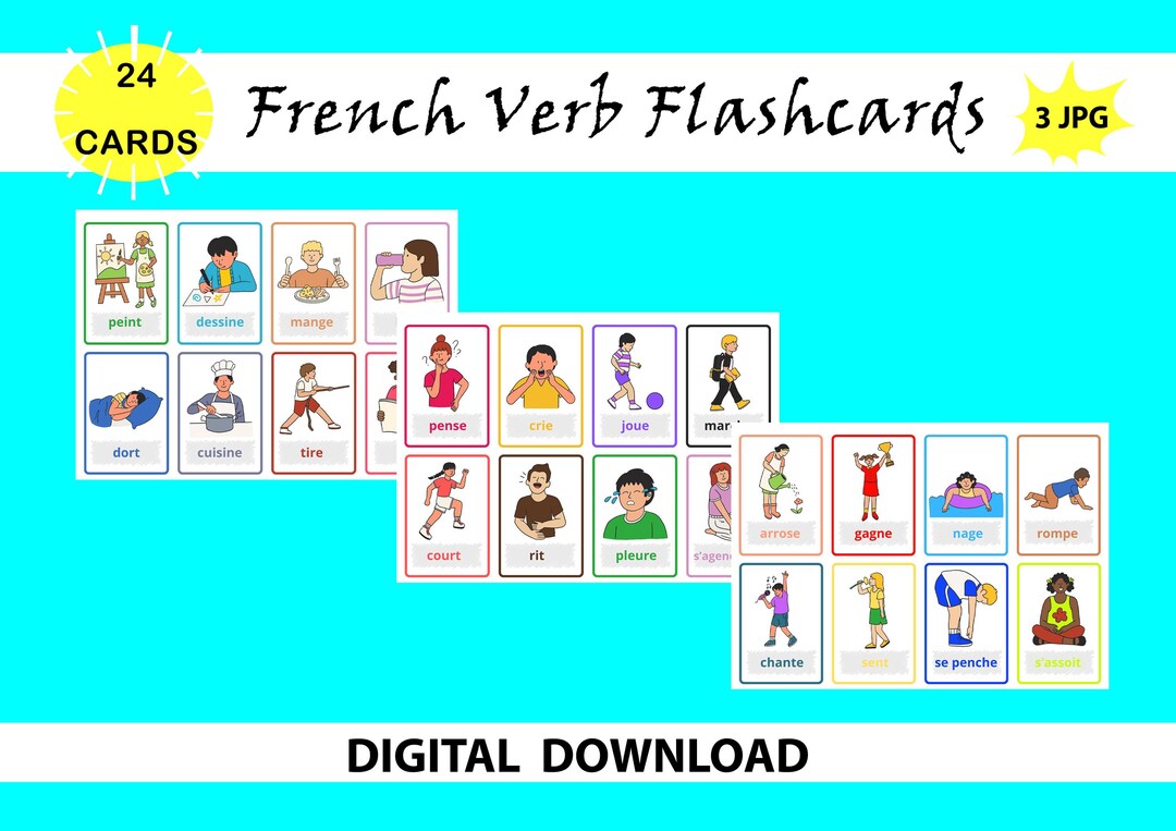 Action Verb French Flashcards – Fun Learning French for Kids - Etsy