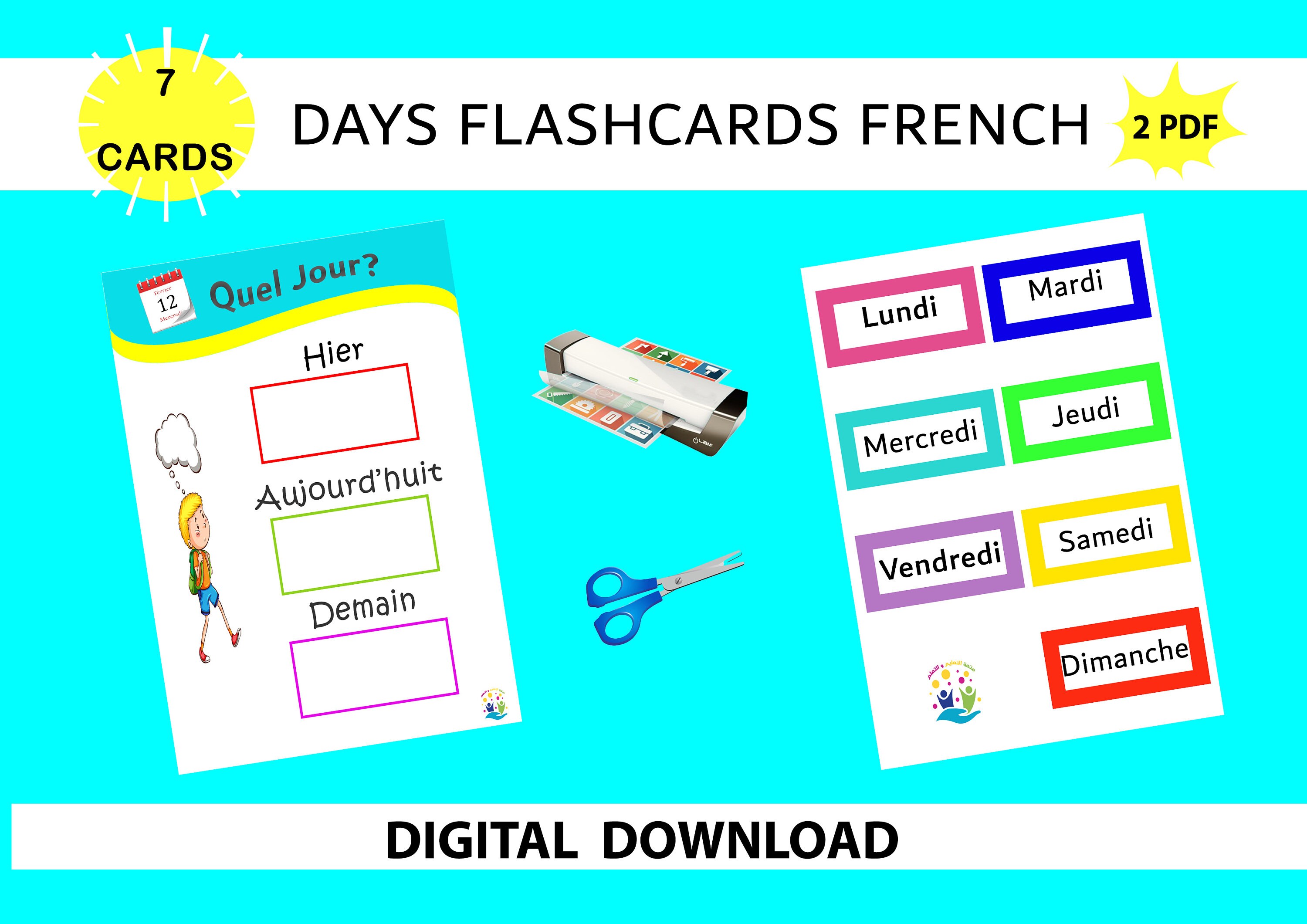 French Days Flashcards Days of the Week Flash Cards in French, Calendar ...