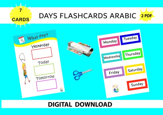 Days Flashcards Arabic Cartes Flash Des Jours De La Semaine - Etsy