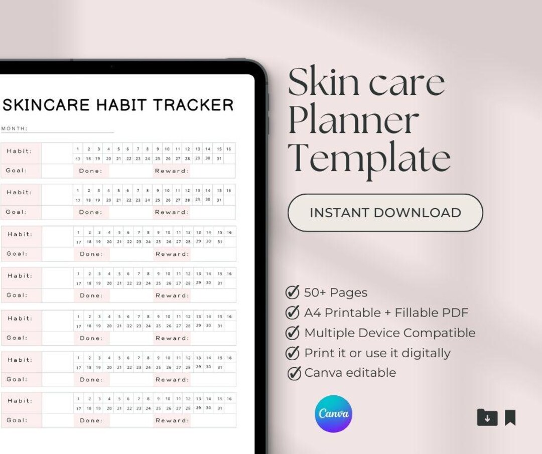 Skin Care Routine Planner | Digital Skincare Tracker | Daily Beauty and ...