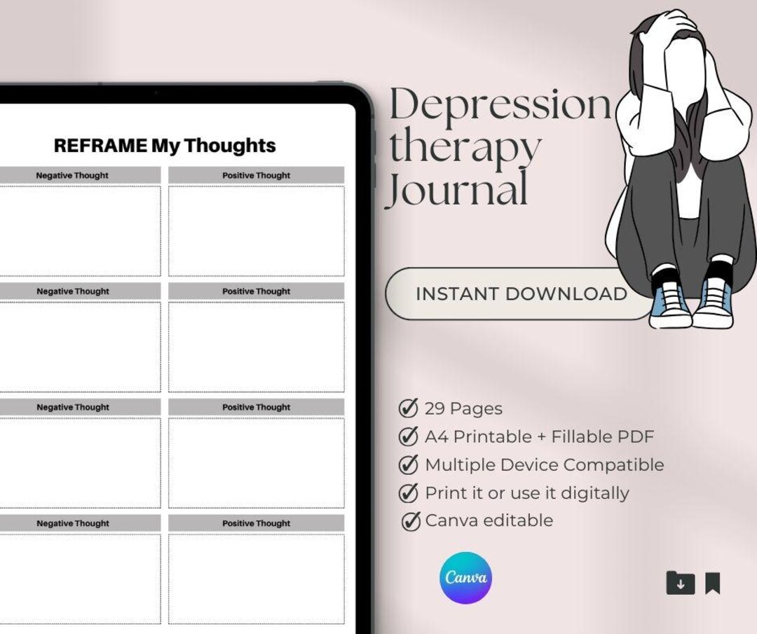 Depression Therapy Journal | Mental Health Tracker | Self-care and ...