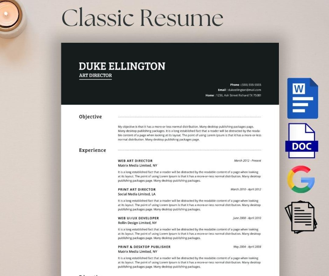ATS Friendly Resume Template for Google Docs, Word and Pages Resume ...