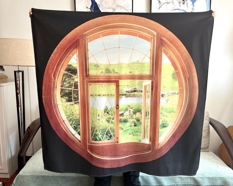 Hobbit Hole Window View Tapestry, 40x40'' Hobbit Shire Fabric Banner ...