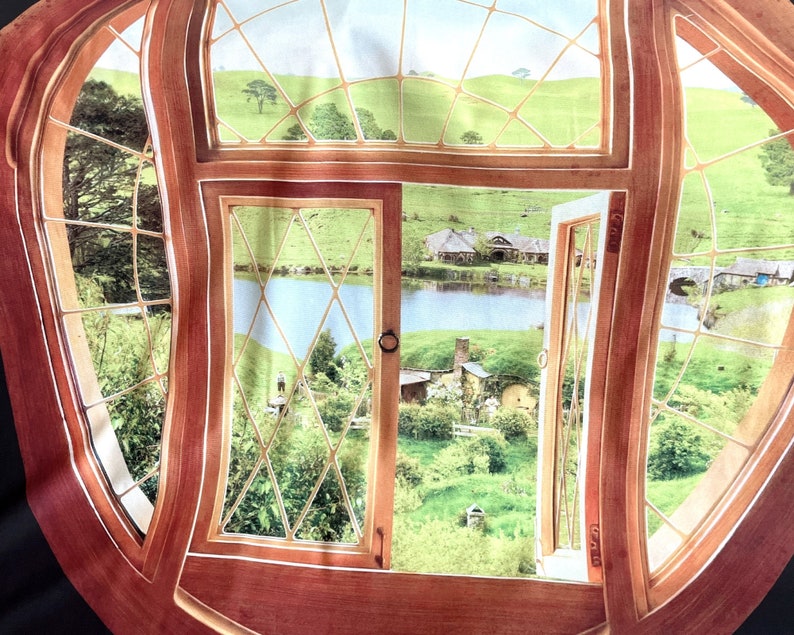 Hobbit Hole Window View Tapestry, 40x40'' Hobbit Shire Fabric Banner ...
