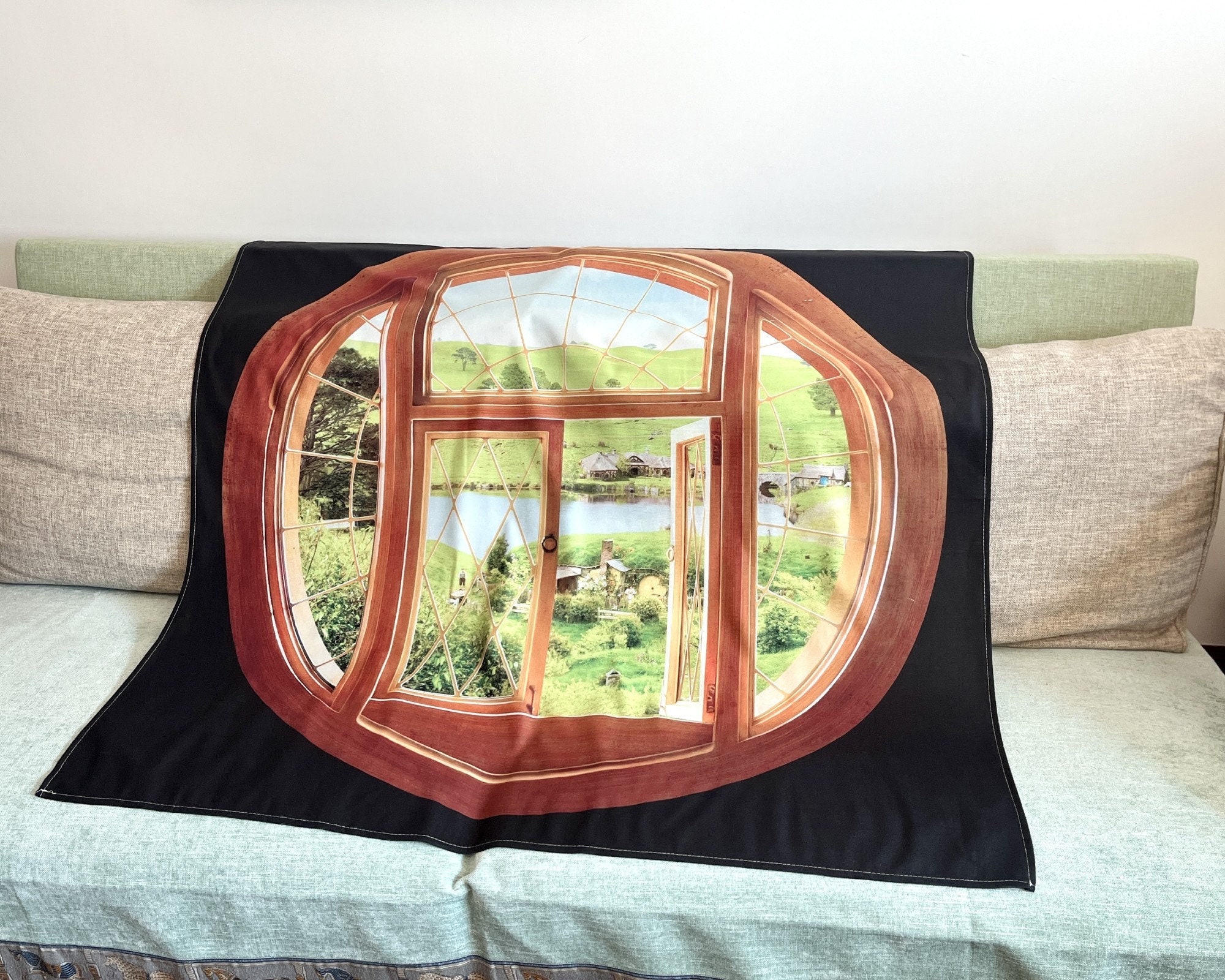 Hobbit Hole Window View Tapestry, 40x40'' Hobbit Shire Fabric Banner ...