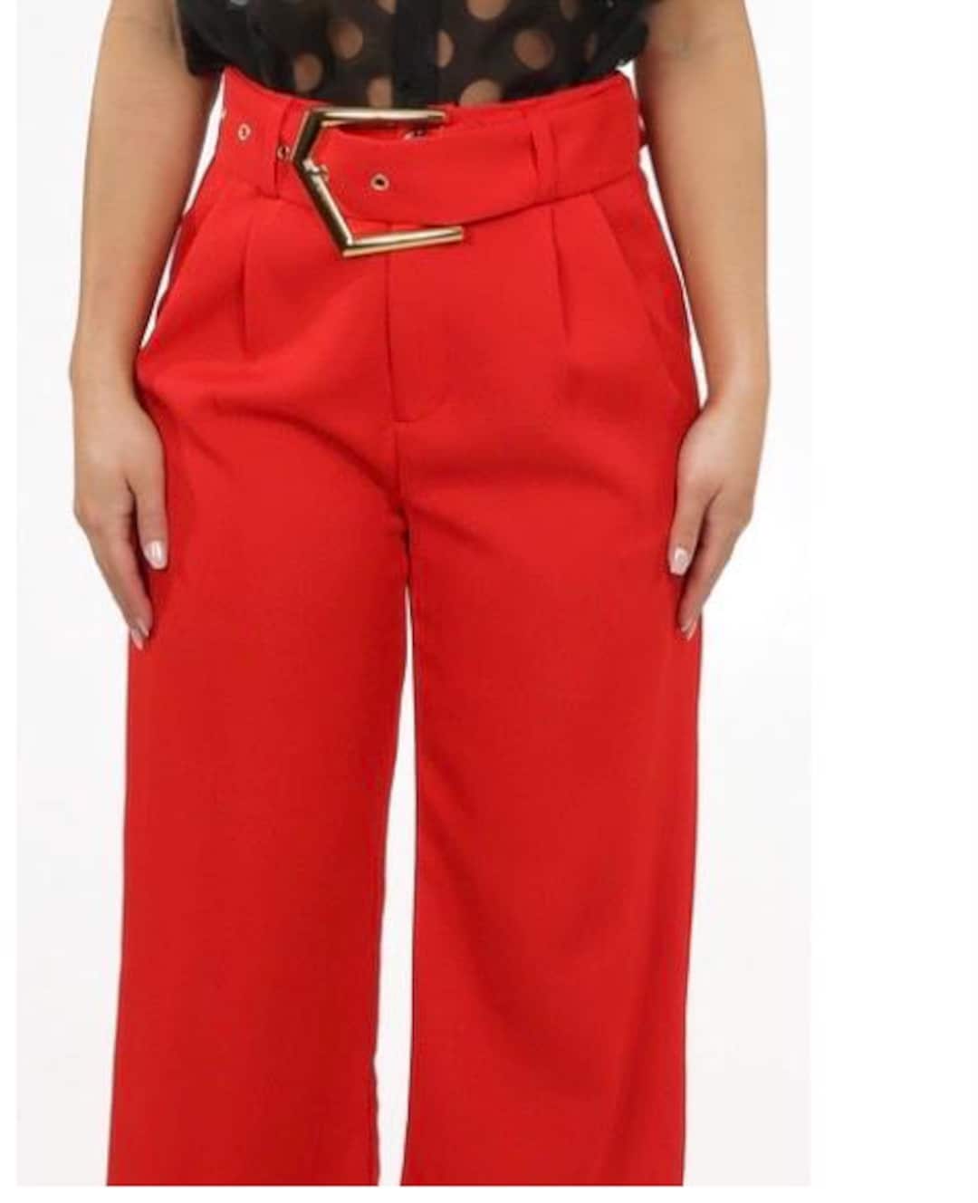 Red High Waisted Trousers - Etsy