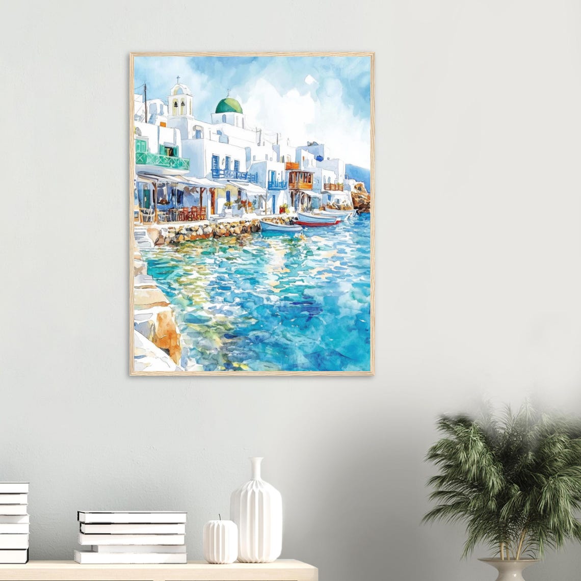 Paros Island Watercolor Print: Greek Coastal Village Art, Cyclades ...