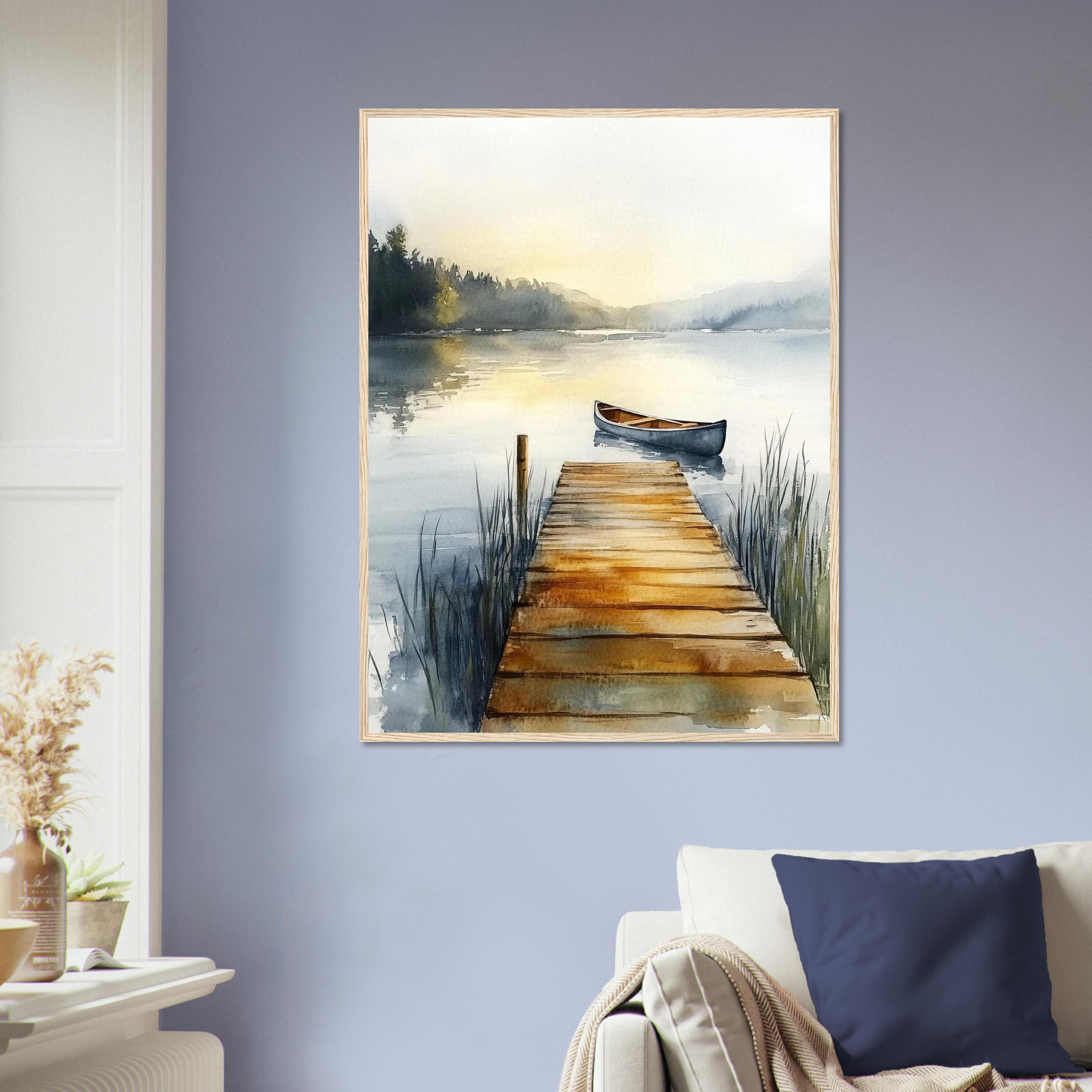 Canoe Lake Pier Watercolor Painting Print Canoe Wall Art Print Pier ...
