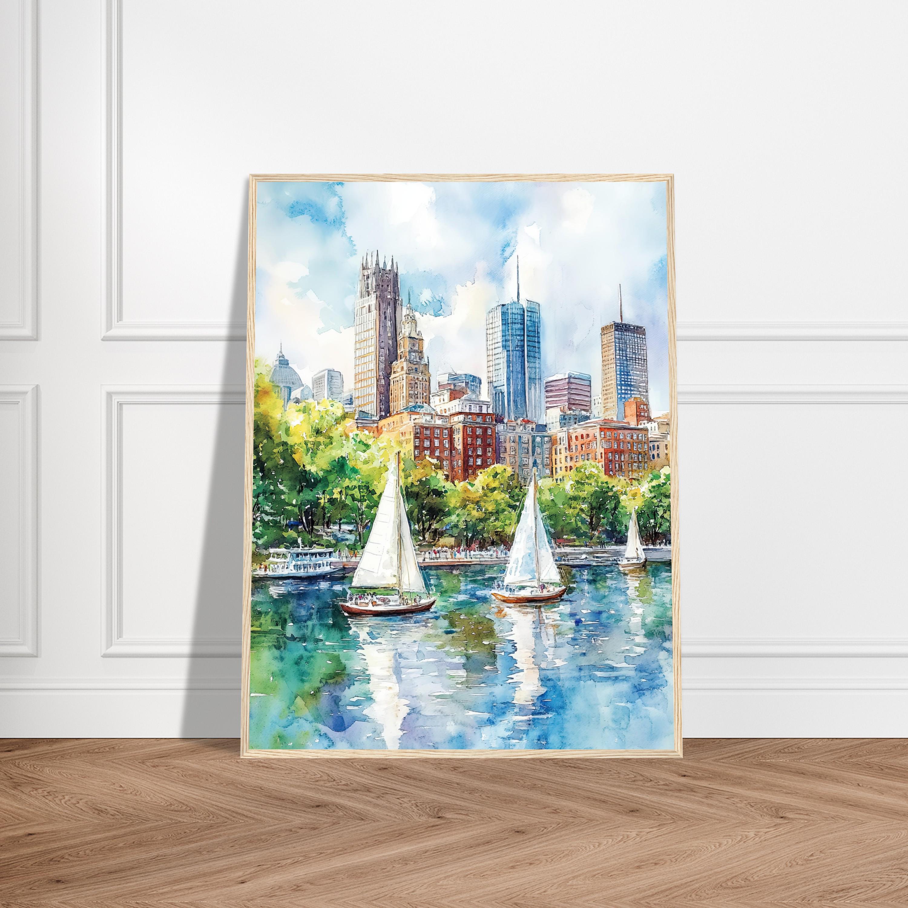 Boston Harbor Watercolor Print: Sailing Boats Painting, City Skyline ...