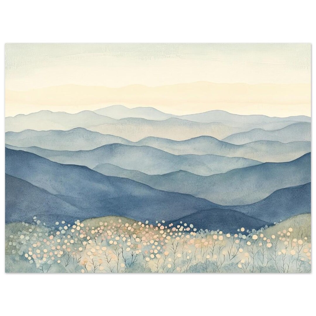 Blue Ridge Mountains Art Print Wildflowers Landscape Watercolor ...