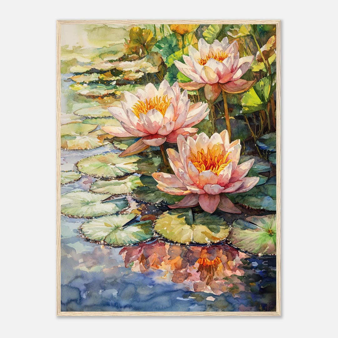 Water Lilies Pond Art Print: Hyperrealism Watercolor Painting - Etsy