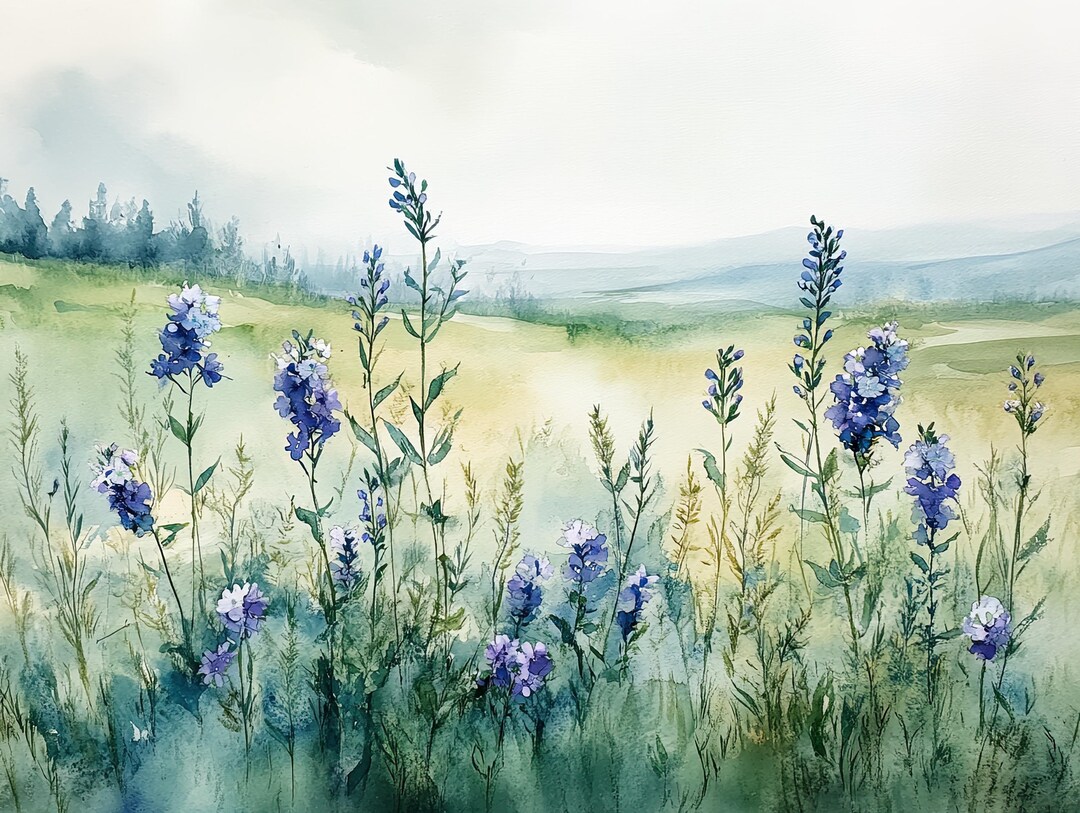 Temecula Wildflowers Watercolor Painting: California Spring Meadow Art ...