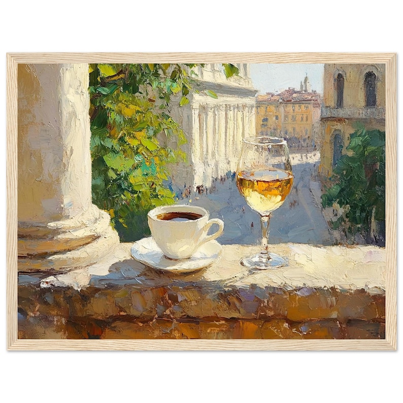 Italian Balcony View Print: Coffee, Wine, Rome - Urban Charm Painting ...