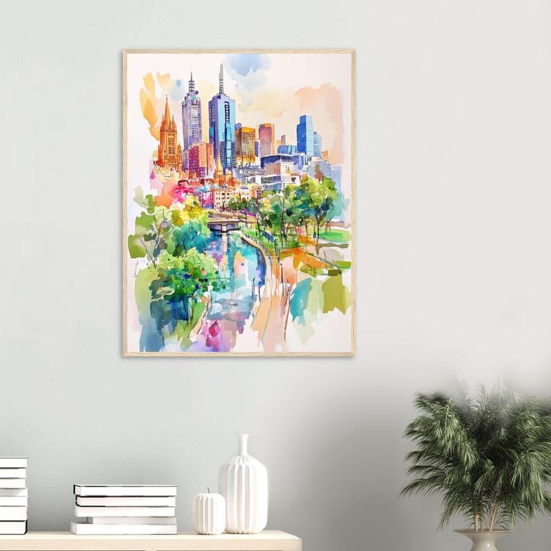 Melbourne Australia Watercolor Print: City Skyline, Yarra River Art - Etsy