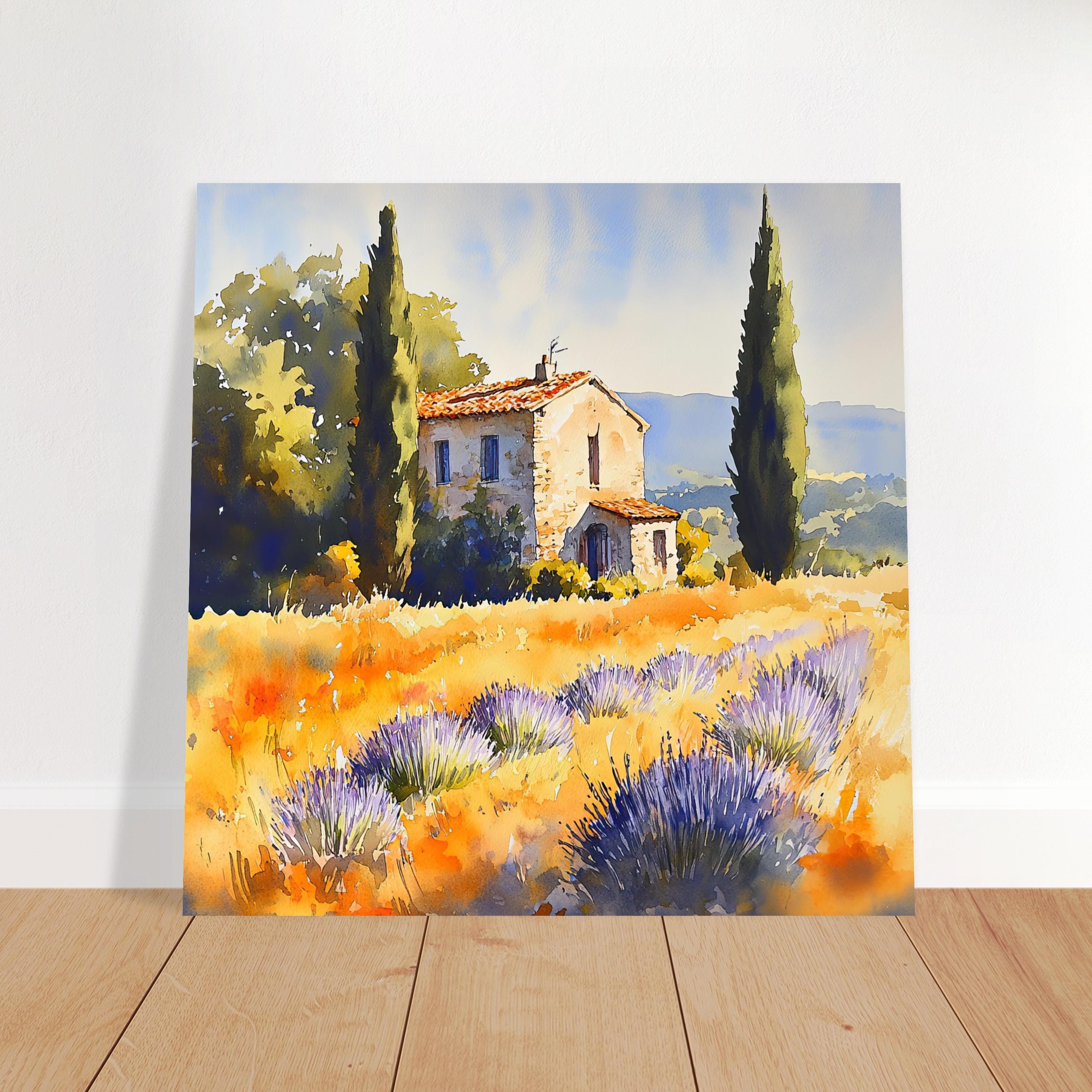 Provence Lavender Fields Watercolor Painting Rustic Stone House Wall ...