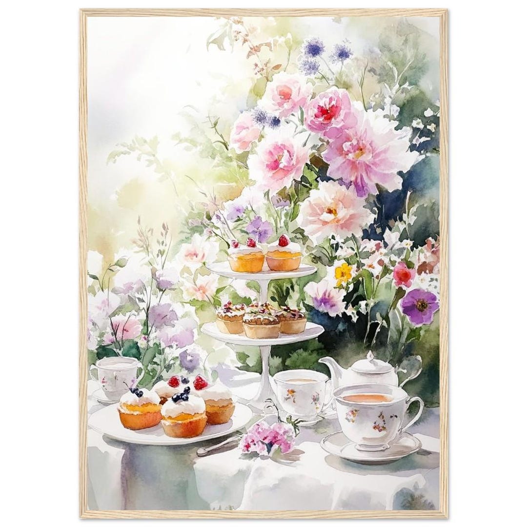 Afternoon Tea Watercolor Print: Elegant Tea Set, Cupcakes & Flowers - Etsy