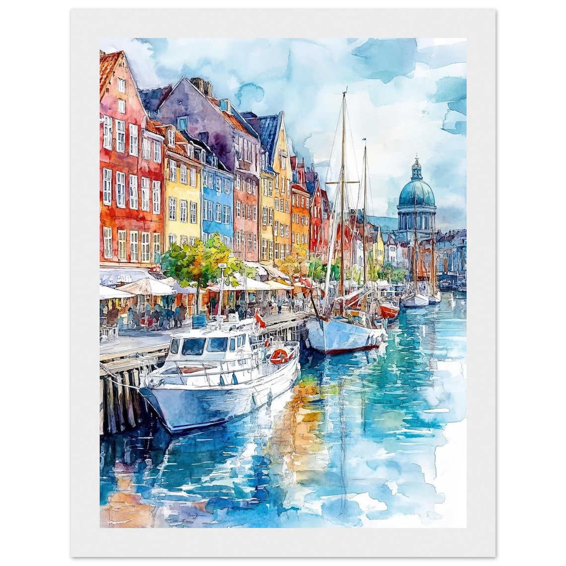 Copenhagen Harbor Watercolor Print: Nyhavn, Denmark Scandinavian Art - Etsy