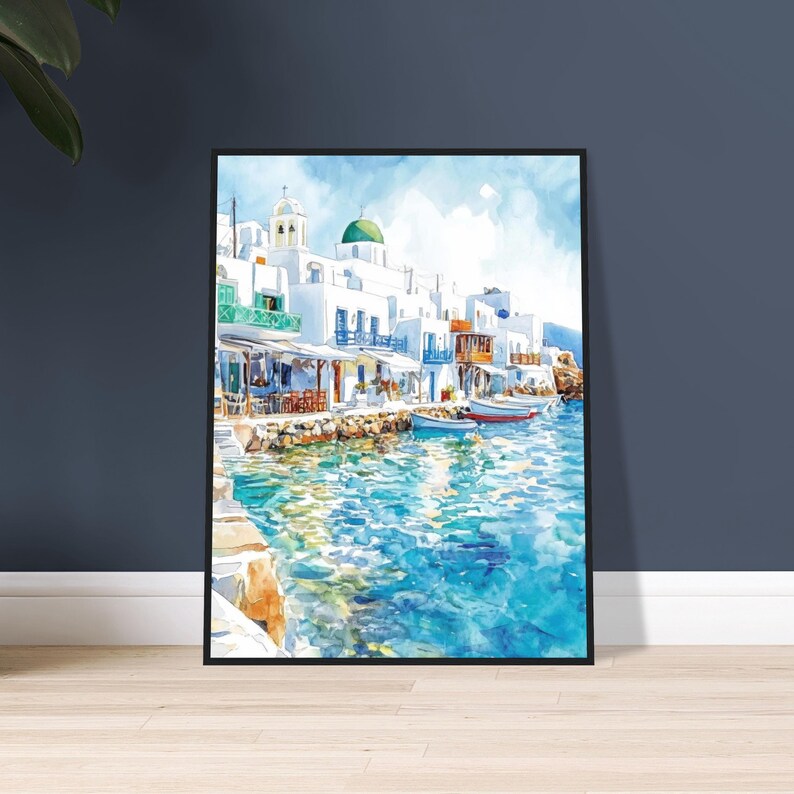Paros Island Watercolor Print: Greek Coastal Village Art, Cyclades ...