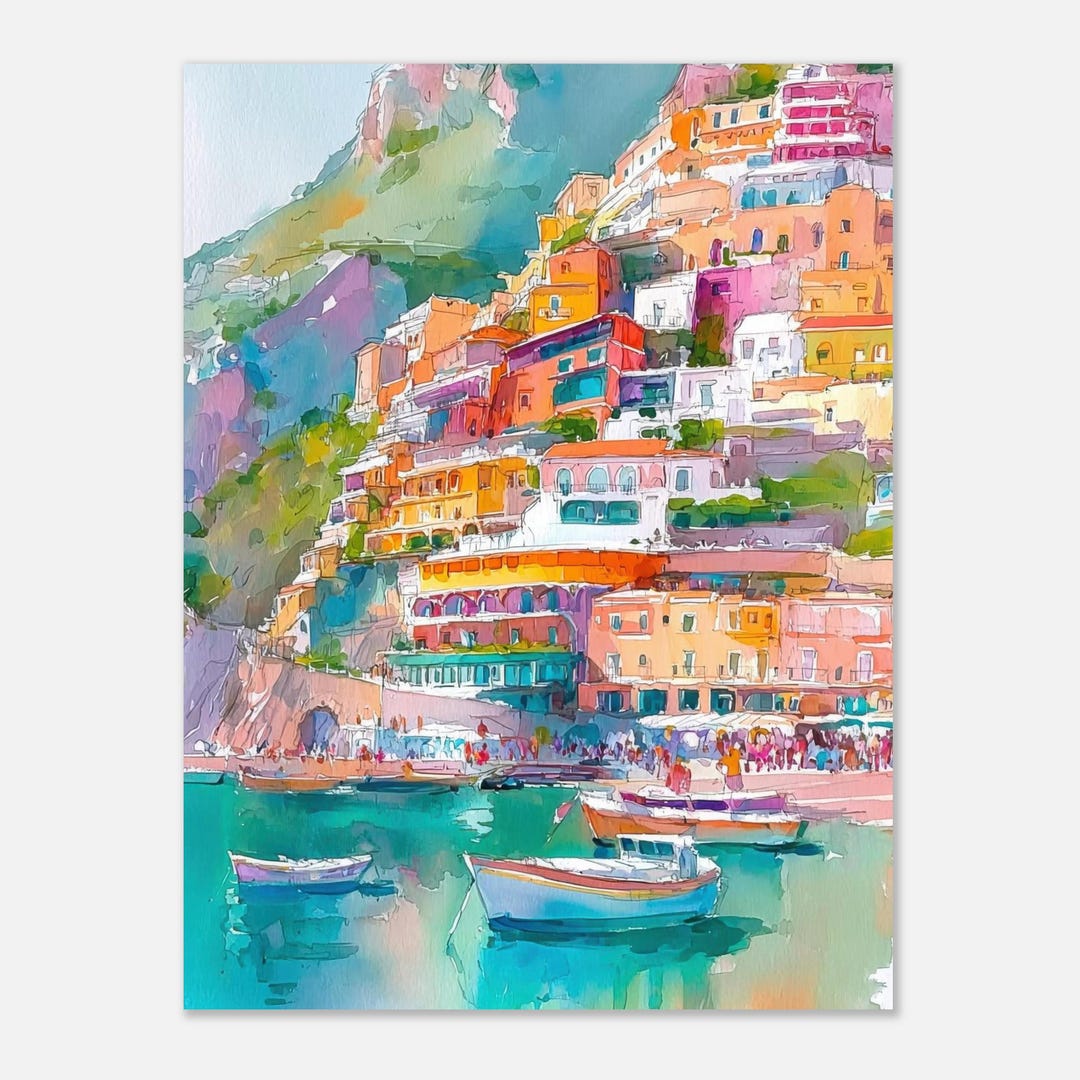 Positano Italy Watercolor Print: Amalfi Coast Wall Art, Italy ...