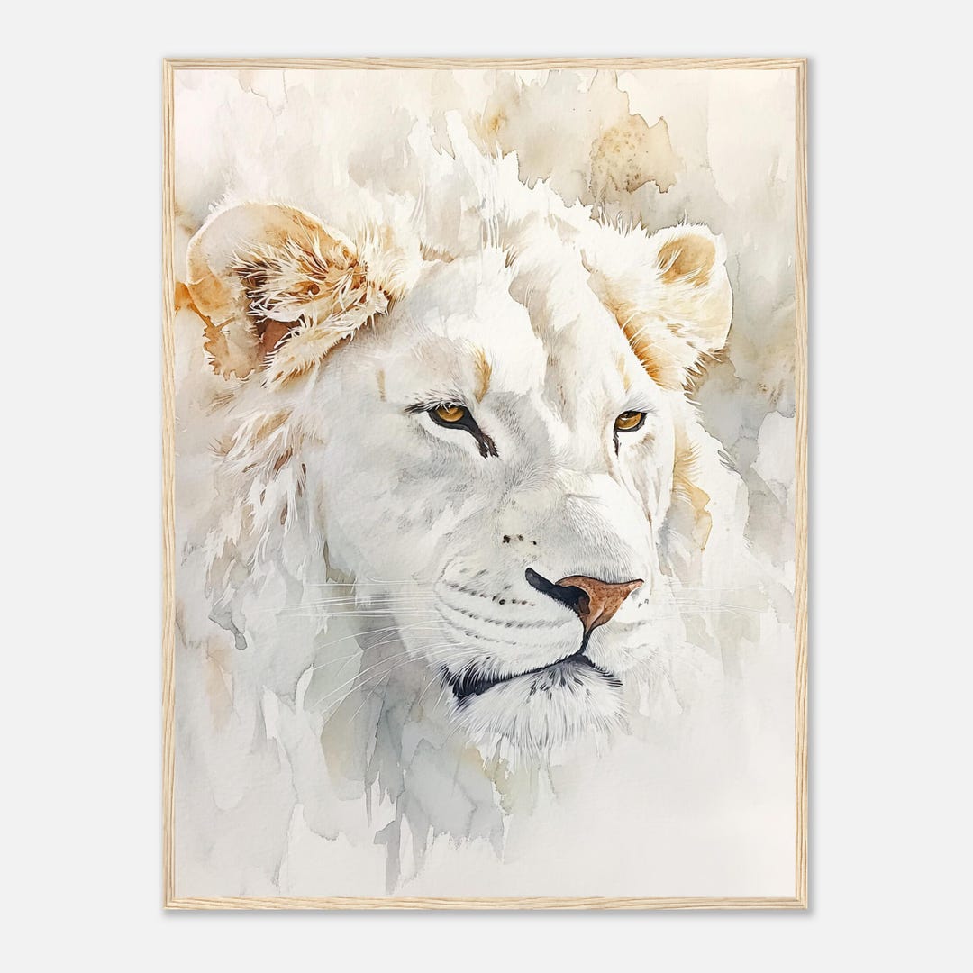 White Lion Watercolor Portrait Print: Neutral Tone Animal Art - Etsy
