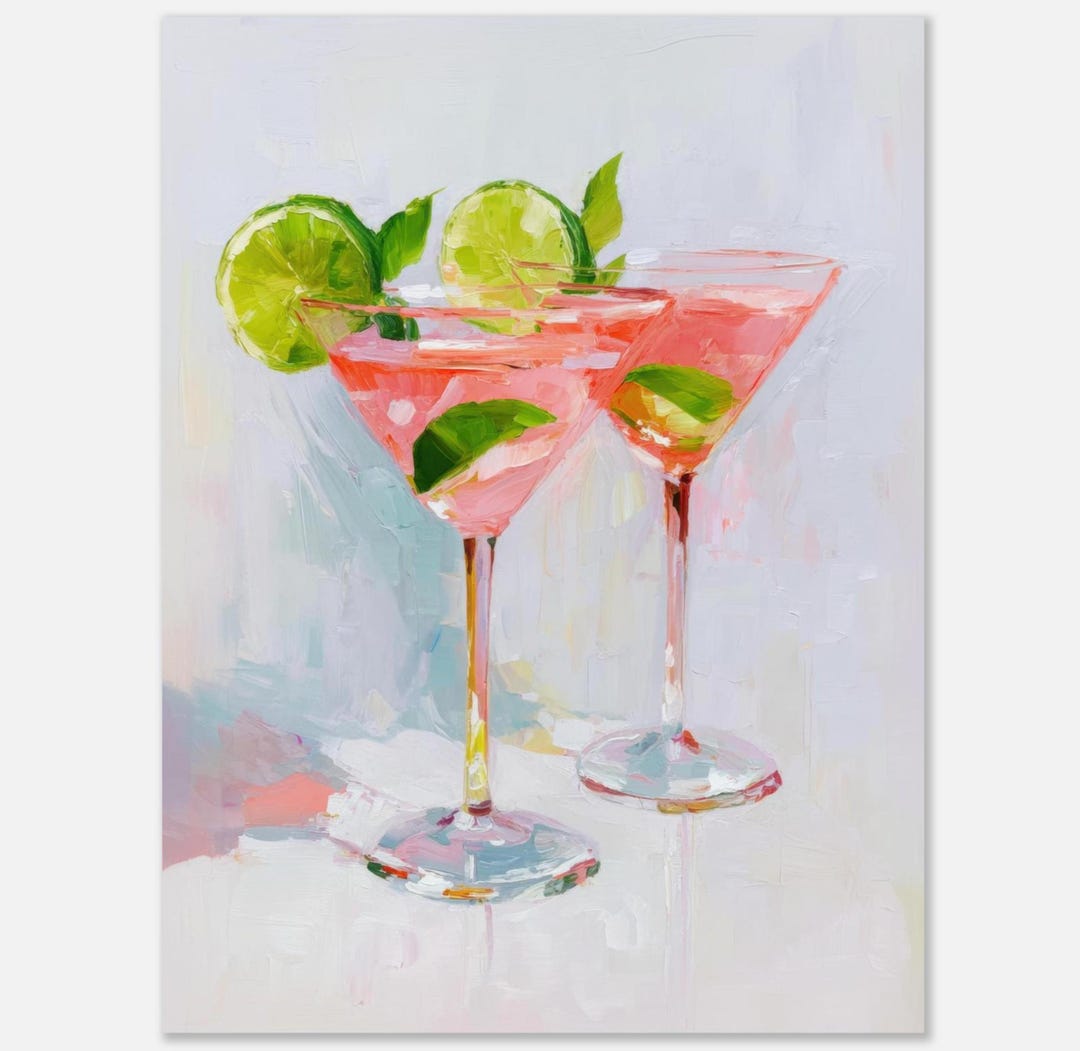 Pink Cosmopolitan Cocktail Print: Martini Glass Art, Modern Kitchen Bar ...