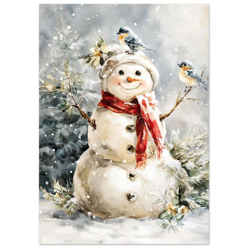 Snowman Watercolor Painting Print: Winter Christmas Wall Art – Holiday ...