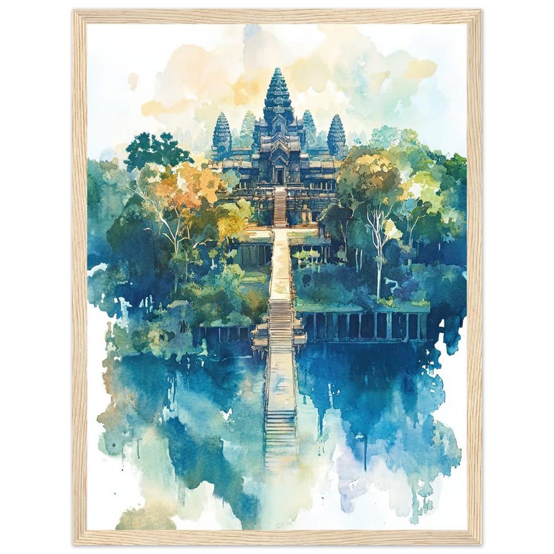 Cambodia Angkor Wat Painting Watercolor Print Historical Temple Wall ...