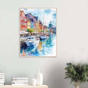 Copenhagen Harbor Watercolor Print: Nyhavn, Denmark Scandinavian Art - Etsy