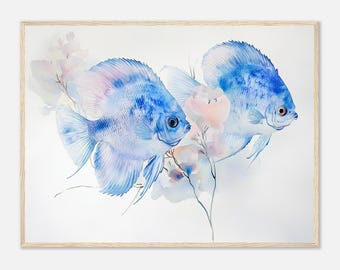 Tropical Discus Fish - Original Watercolor Painting, Ocean, Beach, Wall ...