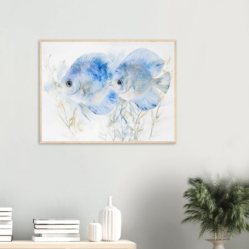 Blue Discus Fish Watercolor Art Print: Tropical Ocean Wildlife - Etsy