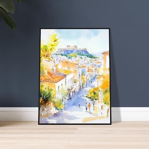Athens Acropolis Watercolor Painting PRINT Greece Plaka Street Wall Art ...