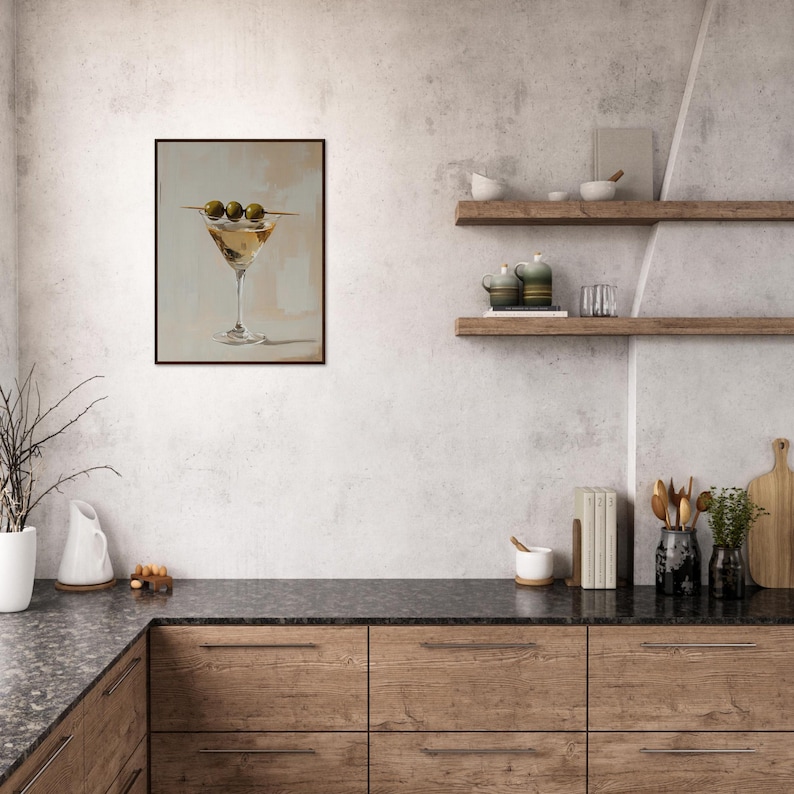 Buy Martini Glass With Olives Oil Painting Print: Minimalist Cocktail ...