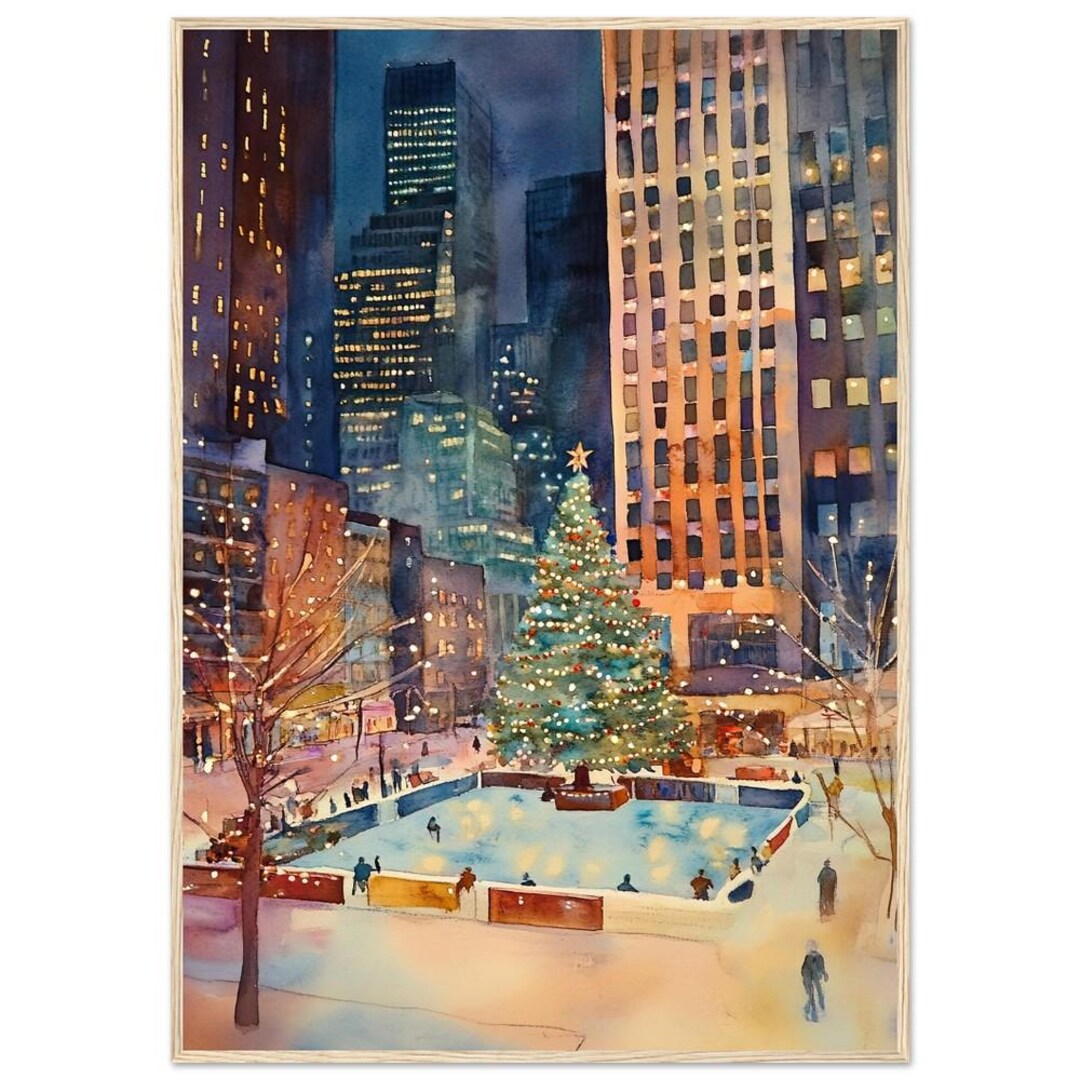 Rockefeller Center Christmas Tree Watercolor Print: NYC Winter Holiday ...