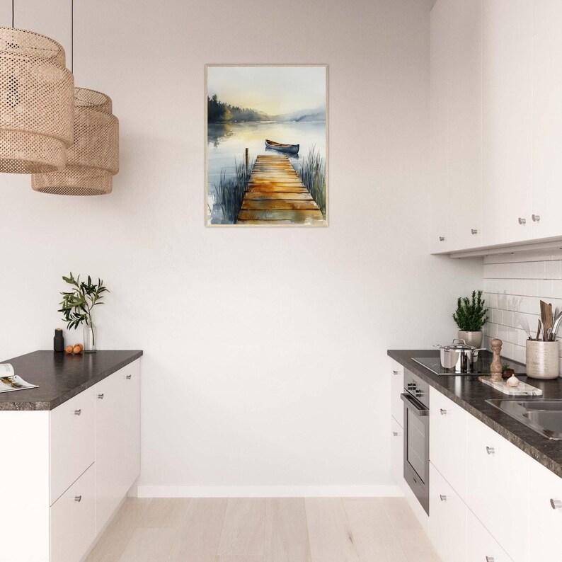 Canoe Lake Pier Watercolor Painting Print Canoe Wall Art Print Pier ...