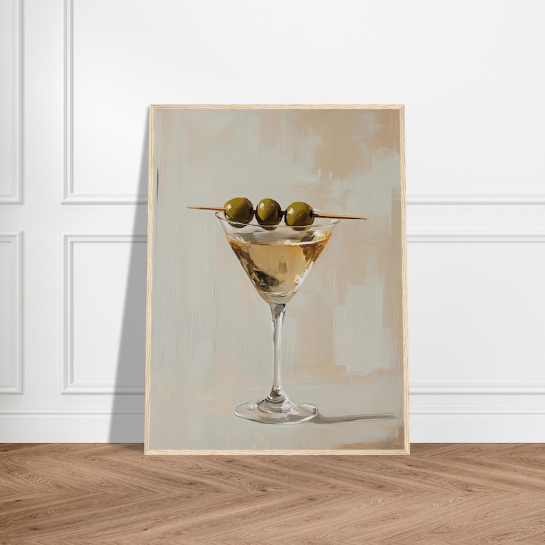 Buy Martini Glass With Olives Oil Painting Print: Minimalist Cocktail ...