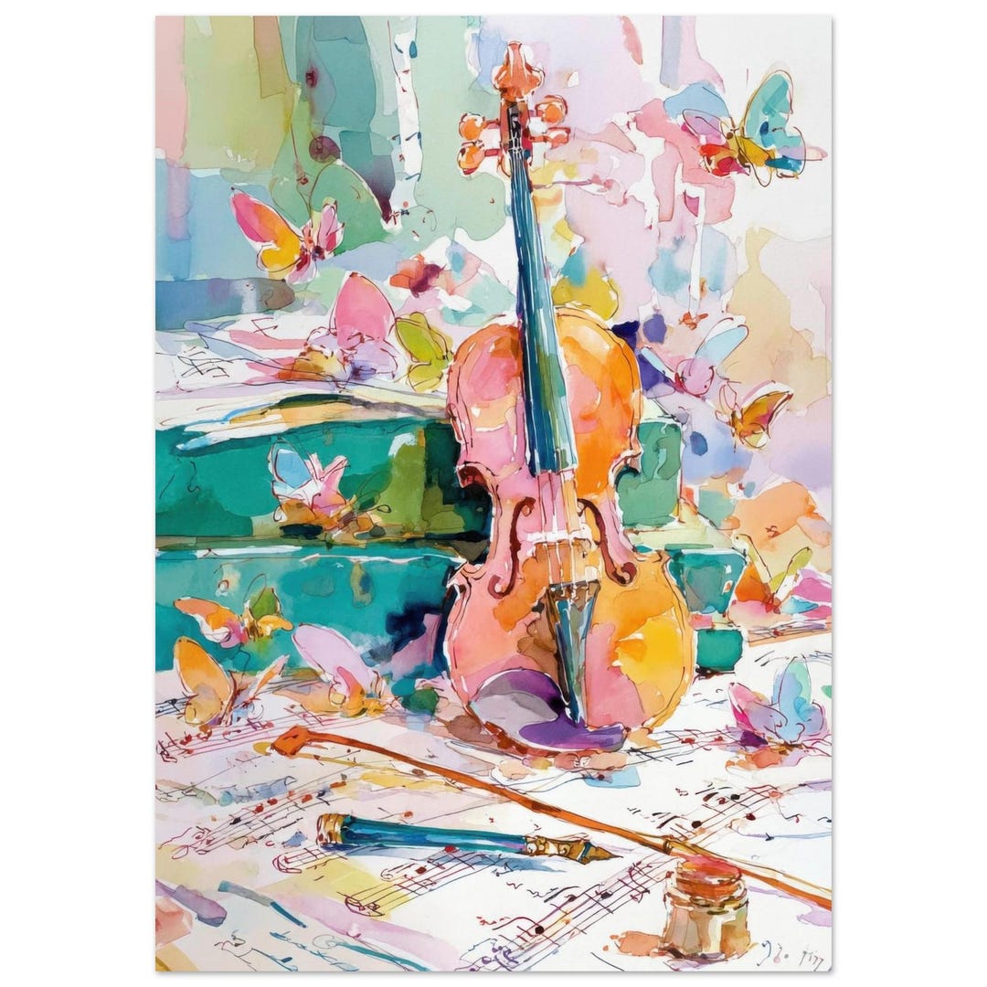 Violin and Butterflies Watercolor Print: Impressionistic Music Room ...