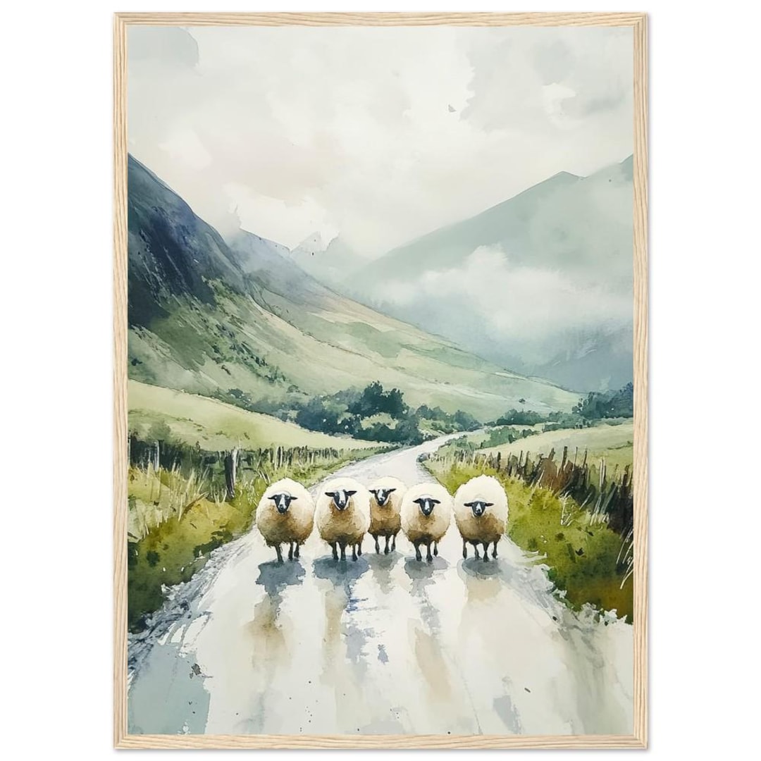 Irish Sheep Watercolor Painting Print : Rustic Ireland Landscape Wall ...