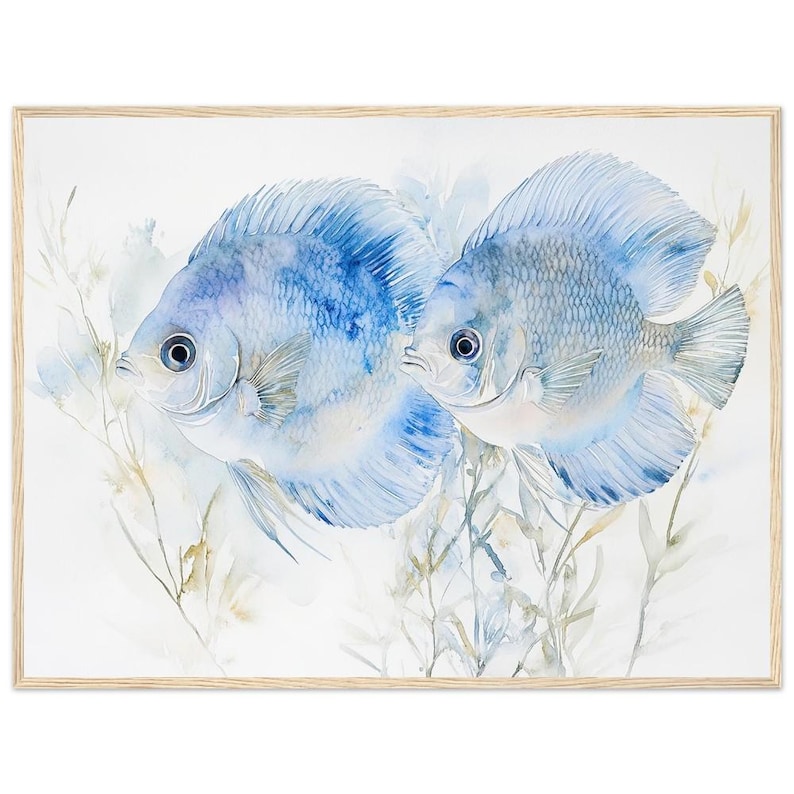 Blue Discus Fish Watercolor Art Print: Tropical Ocean Wildlife - Etsy