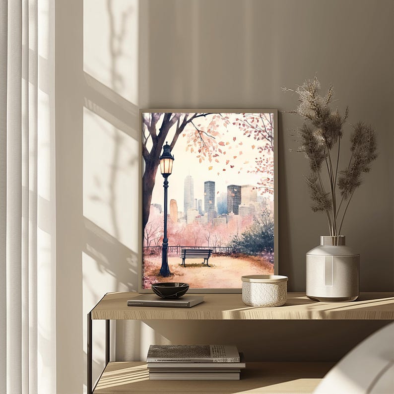 Autumn in New York City Watercolor Print: Fall Cityscape Art - Etsy