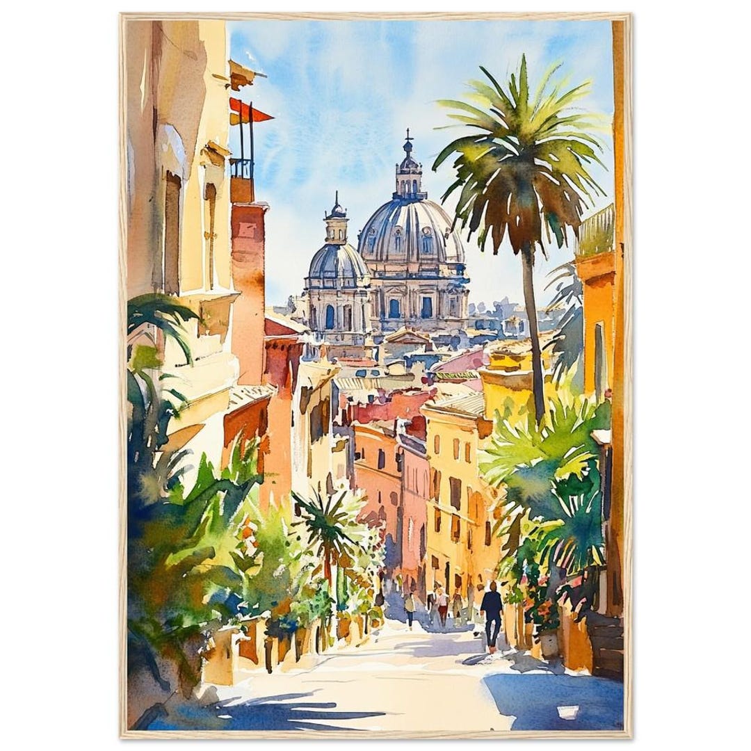 Roman Street Watercolor Painting Italy Fine Art Print Travel Poster ...