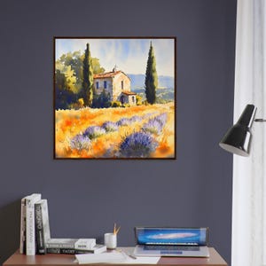 Provence Lavender Fields Watercolor Painting Rustic Stone House Wall ...